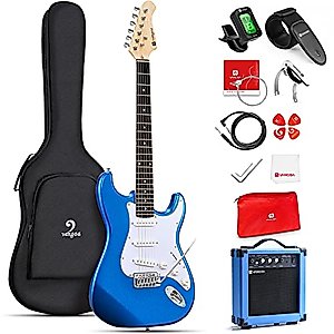 Electric Guitar 39 Inch Full Size Electric Guitar Beginner Starter Kit Bundle with Folding 10W Amp for Adults Teens,Metallic Blue, by Vangoa