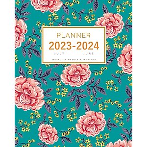 Planner July 2023-2024 June: 8x10 Large Notebook Organizer with Hourly Time Slots | Summer Flower Exotic Bird Design