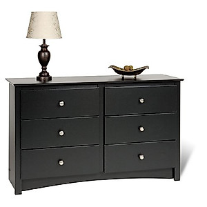 Prepac Sonoma Traditional 6-Drawer Dresser for Bedroom, Functional Dresser Chest of Drawers 16" D x 48" W x 29" H, Black, BDC-4829