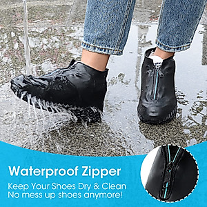 Silicone Shoe Cover Waterproof, Reusable Boot Shoes Covers with Zipper,Non Slip Rain Snow Bowling Travel Indoor Outdoor Overshoe Rubber Protectors for Men Women Kids Protection Galoshes-1 Pair-Black,L
