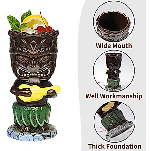 SuproBarware Tiki Mugs, 300ml Cocktail Glasses Set Colourful Ceramic Cocktail Cups Hawaiian Party Decoration for Exotic Party