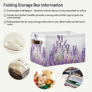 KEEPREAL Lavender Flowers Storage Basket Bin, Large Cube Storage Box Canvas Collapsible Storage Organizer for Home Office Closet - 15 L x 11 W x 9.5 H