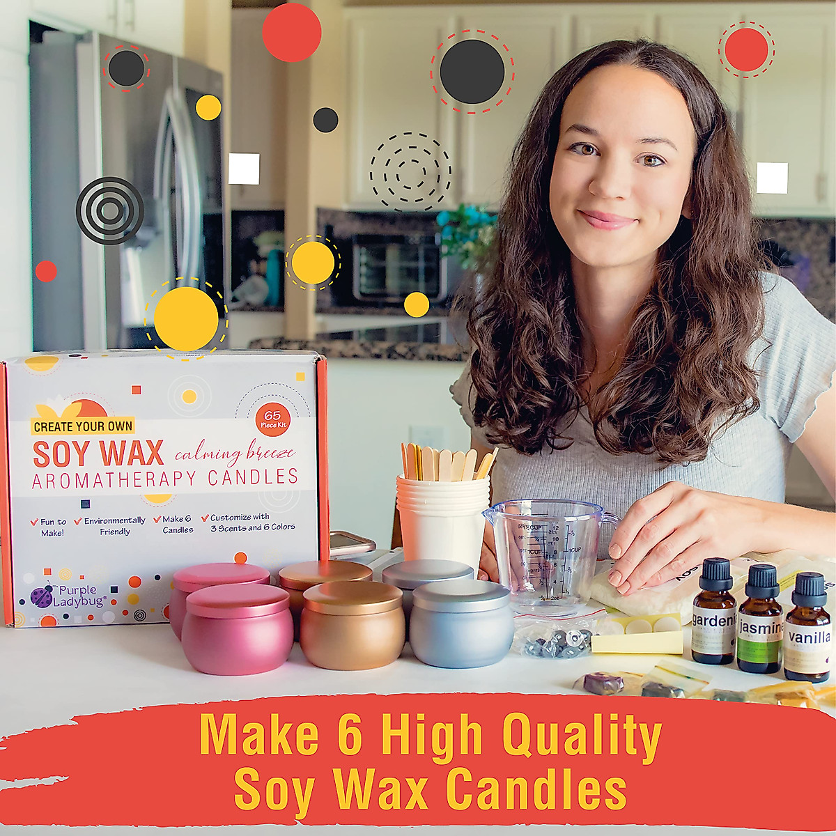 PURPLE LADYBUG Easy & Complete Candle Making Kit with Essential Oils - DIY Arts and Crafts for Adults Women - Full Candle Making Kits for Beginners & Teens - Make Your Own Scented Candles Gifts