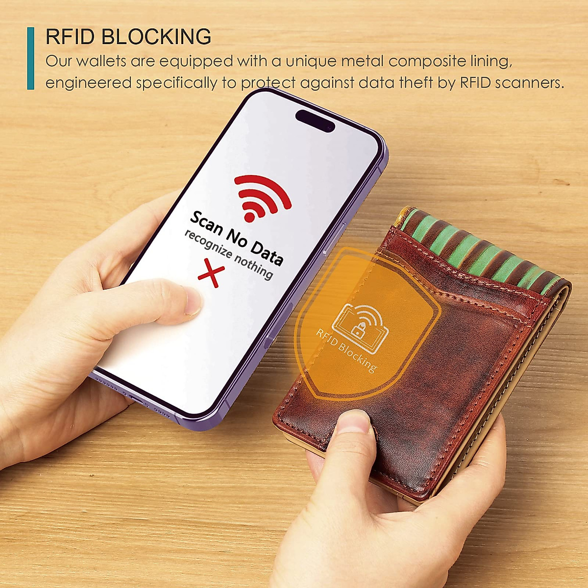 Pefiam Full Grain Leather Bifold Wallet for Men - 12 Slots, RFID Blocking - USA Flag, Brown