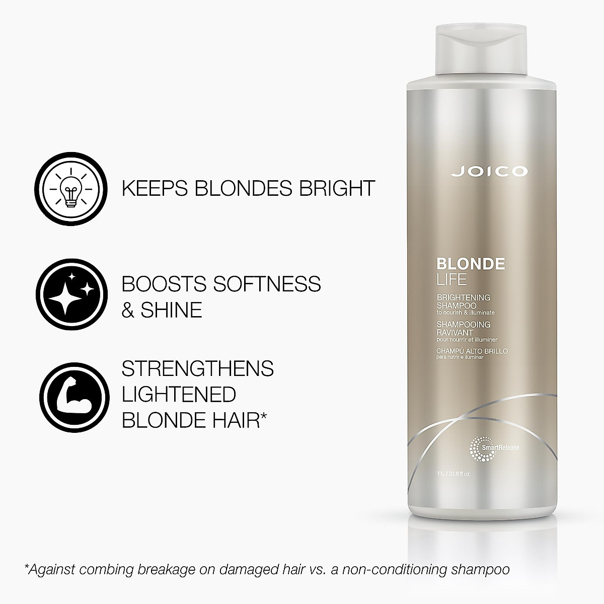 Joico Blonde Life Brightening Shampoo | For Blonde Hair | Add Softness & Smoothness | Sulfate Free | With Monoi & Tamanu Oil | 33.8 Fl Oz