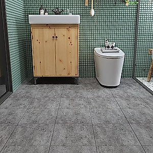 VaryStyle 12"x12" Peel and Stick Grey Slate Vinyl Floor Tiles - 10 Pack, Waterproof, Slip Resistant, Easy to Install