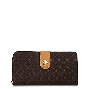 Rioni Button Fold Womens Credit Card Zipper Wallet - Signature Brown