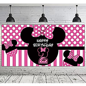 Minnie 2nd Birthday Backdrop, Minnie 2nd Birthday Banner Party Supplies, Minnie 2nd Birthday Decorations, Second Birthday Photography Background (6.6 x 3.3 ft)
