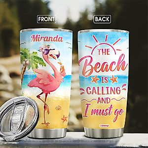 Personalized Flamingo Tumblers - Stainless Steel Coffee Travel Cup 20oz & 30oz - Custom Gifts for Women, Girls, Kids - Summer Vacation & Beach Trip