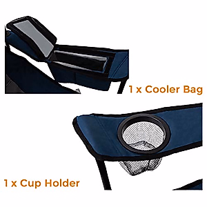 Pacific Pass Quad Camp Chair w/ Built-In Cooler and Cup Holder, Includes Carry Bag - Navy/Gray