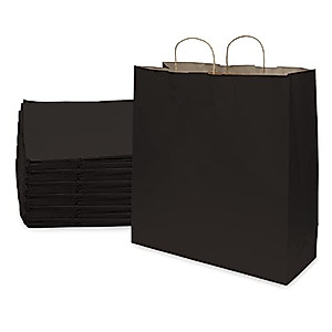 Black Paper Bags with Handles - 18x7x18.75 Inch 100 Pack Large Kraft Paper Shopping Bags with Durable Handles for Gifts, Birthdays, Events, Small Businesses, Retail Stores, Crafting, in Bulk