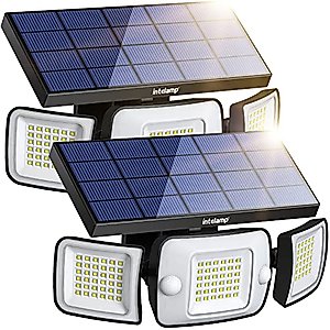 intelamp Solar Motion Sensor Outdoor Lights 2 Pack Solar Flood Lights Outdoor, High Bright 1200LM Security Lights Adjustable Solar Wall Lights with 3 Modes Used for Patio, Garden, Garage, Porch