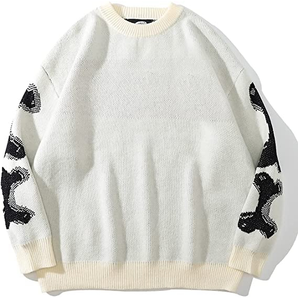 Vamtac Mens Vintage Oversize Skeleton Pattern Graphic Sweater Long Sleeve Round Neck Knitted Unisex Pullover Jumper Sweaters