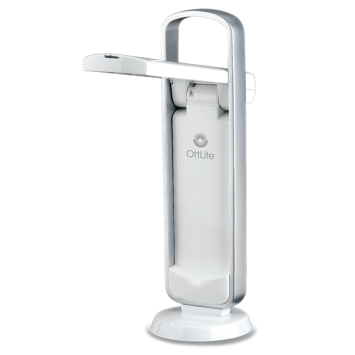 OttLite Portable LED Task Lamp, White - Lightweight LED Desk Lamp with Carrying Handle, Long-Lasting & Energy-Efficient Natural Daylight LEDs for Home Office & Desk - Automatic On/Off Operation