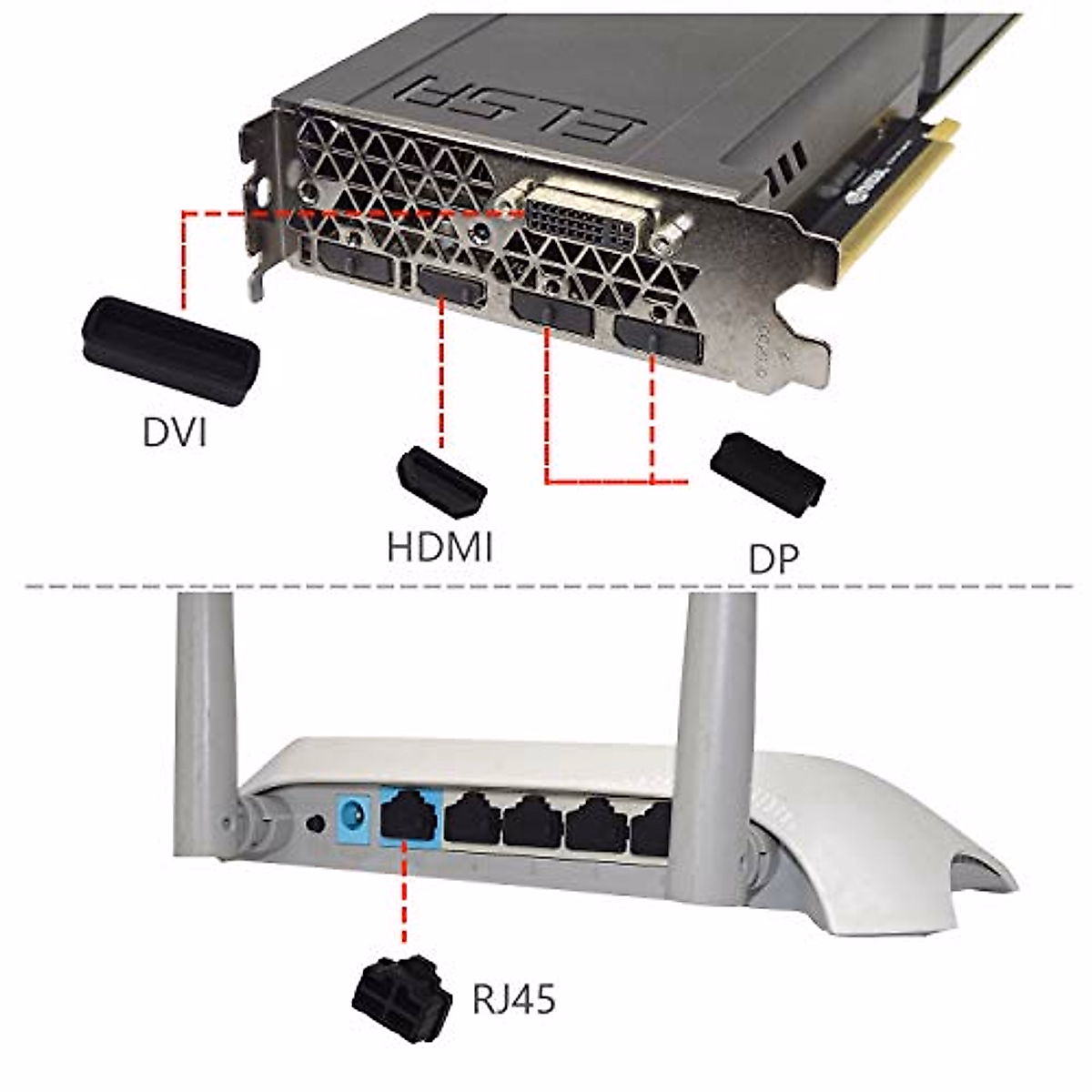 Anti Dust Plug,HFEIX Silicone Cap Computer Port Cover PC Interface Stopper Socket Protecor Kit Black (Black 61)