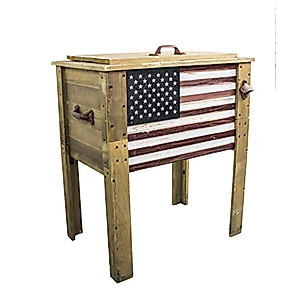 Wooden Patio Beverage Cooler for Porch, Deck or Patio - American Flag Design - 57 Qt - Backyard Expressions
