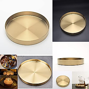 Gold Round Trays, Stainless Steel Metal Serving Tray, Home Decorative Bathroom Vanity Counter Top Organization Storage Tray for Jewelry/ Cosmetic/ Kitchen Tableware