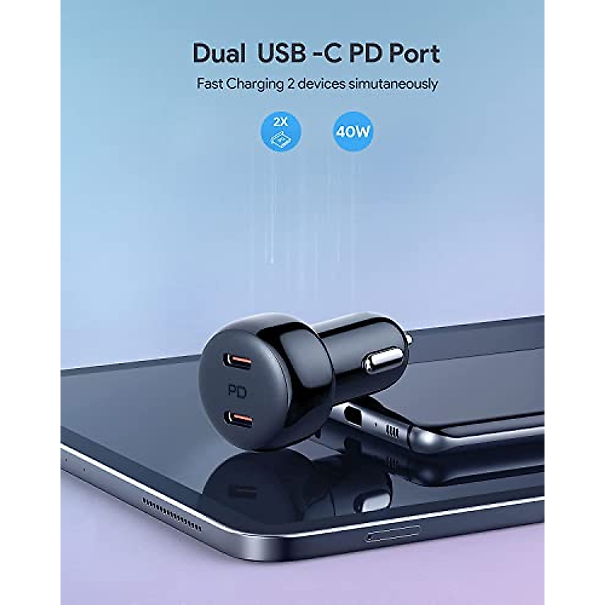 [Apple MFi Certified] USB C Car Charger, for iPhone Fast Car Charger PD 40W Dual Ports 2Pack Car Phone Charger with Lightning Cable Compatible with iPhone 14/13/12/11/Pro/MAX/XS/iPad Pro/Samsung