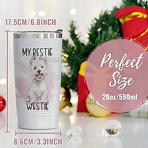 Onebttl Westie Gifts for Women, Westie Lover Gifts, 20oz (590ml) Westie Glitter Tumbler with Lid and Straw, for Christmas, Birthday, Gifts for Westie Mom