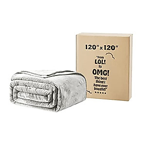 ielevations 120 Inch Big Blankets 120”x 120” (10' x 10') Extra Large Throw Blanket Soft Comfortable Light Grey Flannel Blanket Oversized King Blanket 120”Giant Warm Blanket for Family Outdoor Picnic…