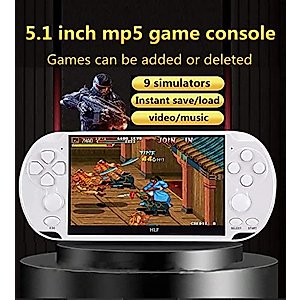 5.1 inch Multi-Function Retro Game Console Handheld Game Console 7700 Games Support Arcade/CPS/fc/SFC/gba/gbc/gb/sega Emulator Games can be archived with Rechargeable Lithium Battery (White)