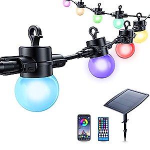 Elrigs Outdoor Solar String Lights Waterproof, 36FT Music Sync Color Changing Garden Lighting, IP65 Extensible Decor Light for Patio, Backyard, 12xG45 Shatterproof LED RGBW Bulbs, Remote + App Control