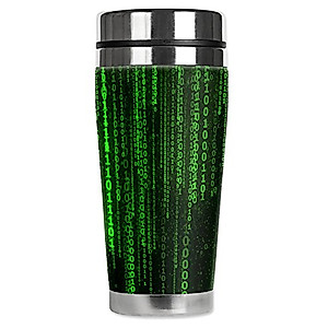 Mugzie 20 Ounce MAX Stainless Steel Travel Mug with Wetsuit Cover - Matrix Style Coding