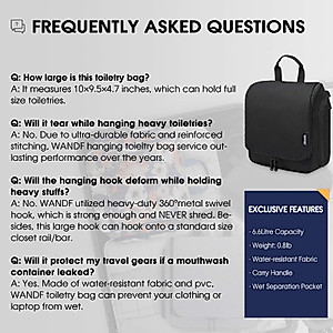 WANDF Hanging Toiletry Bag for Women Bathroom Bag with Jewellery Bag and Clear Wet Separation Compartments Water-resistant Travel Toiletry Organizer (Black)