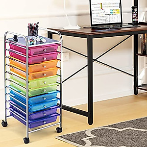 COSTWAY 10-Drawer Rolling Storage Cart, Utility Mobile Trolley with Removable Drawers & Universal Casters & 2 Brakes, Versatile Flexible Drawer Organizer Cart for Home, Office (Rainbow)