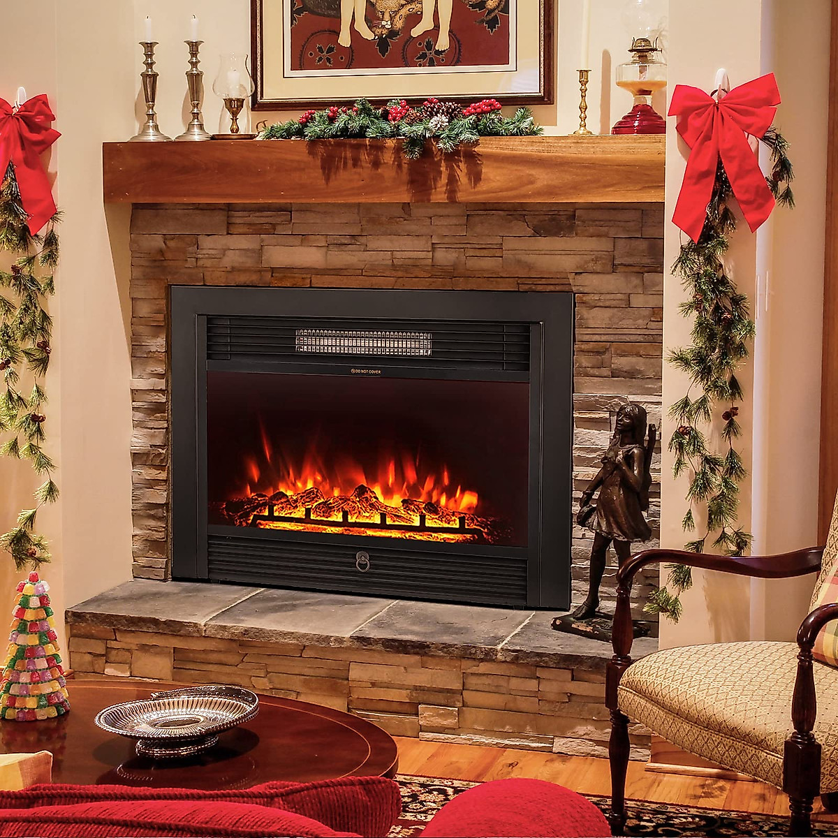 Homedex 28.5" Electric Fireplace Insert Recessed Mounted with 3 Color Flames, 750/1500W Fireplace Electric with Remote Control and Timer, Standing Fireplace Heater