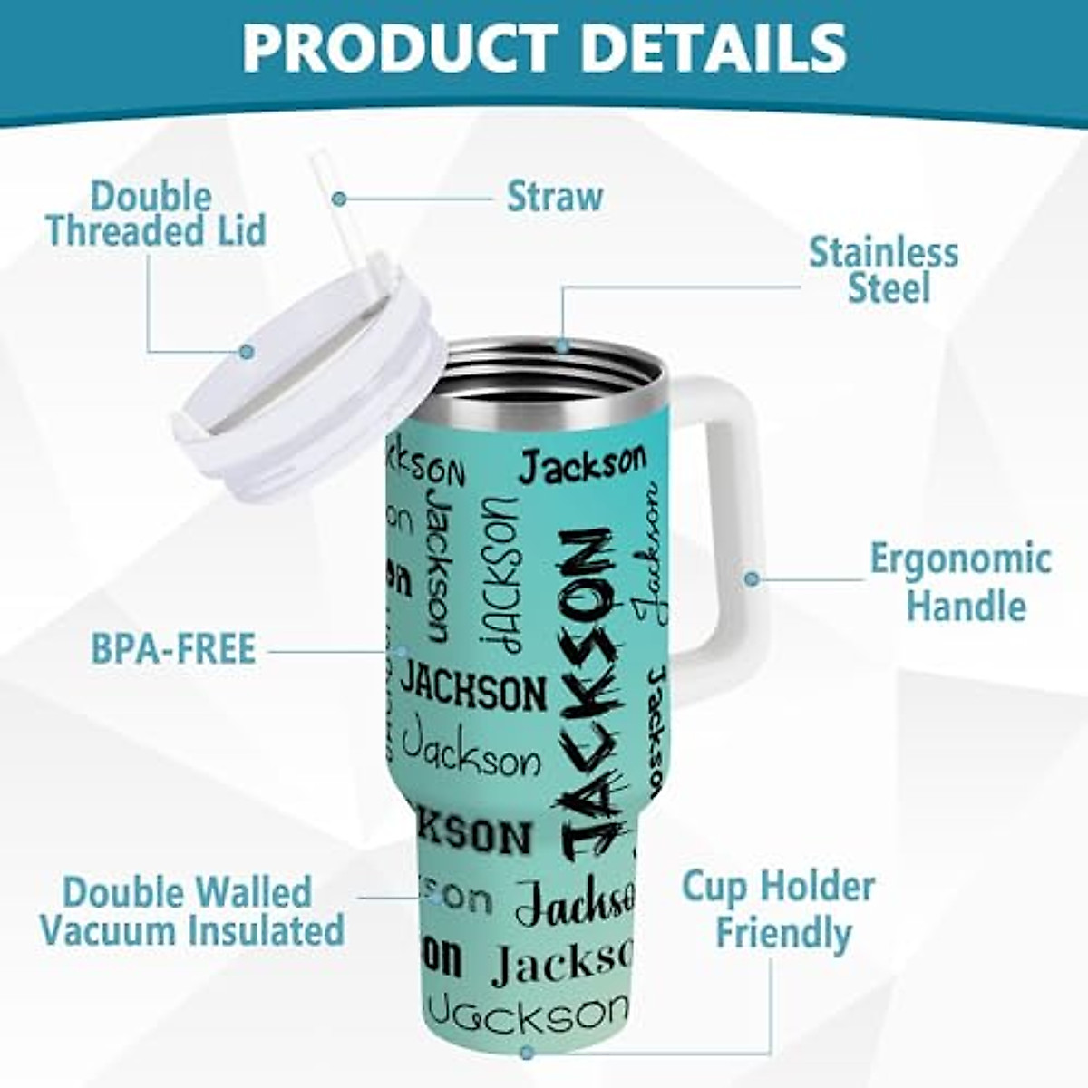 Gradient Blue Tumbler Handle Lid and Straw Colorful Custom Water Bottle Stainless Steel Coffee Travel Tumbler Mug Cup Gifts for Men Women 40oz