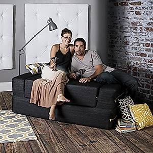 Jaxx Zipline Denim Convertible Sleeper Loveseat & Ottomans, Black