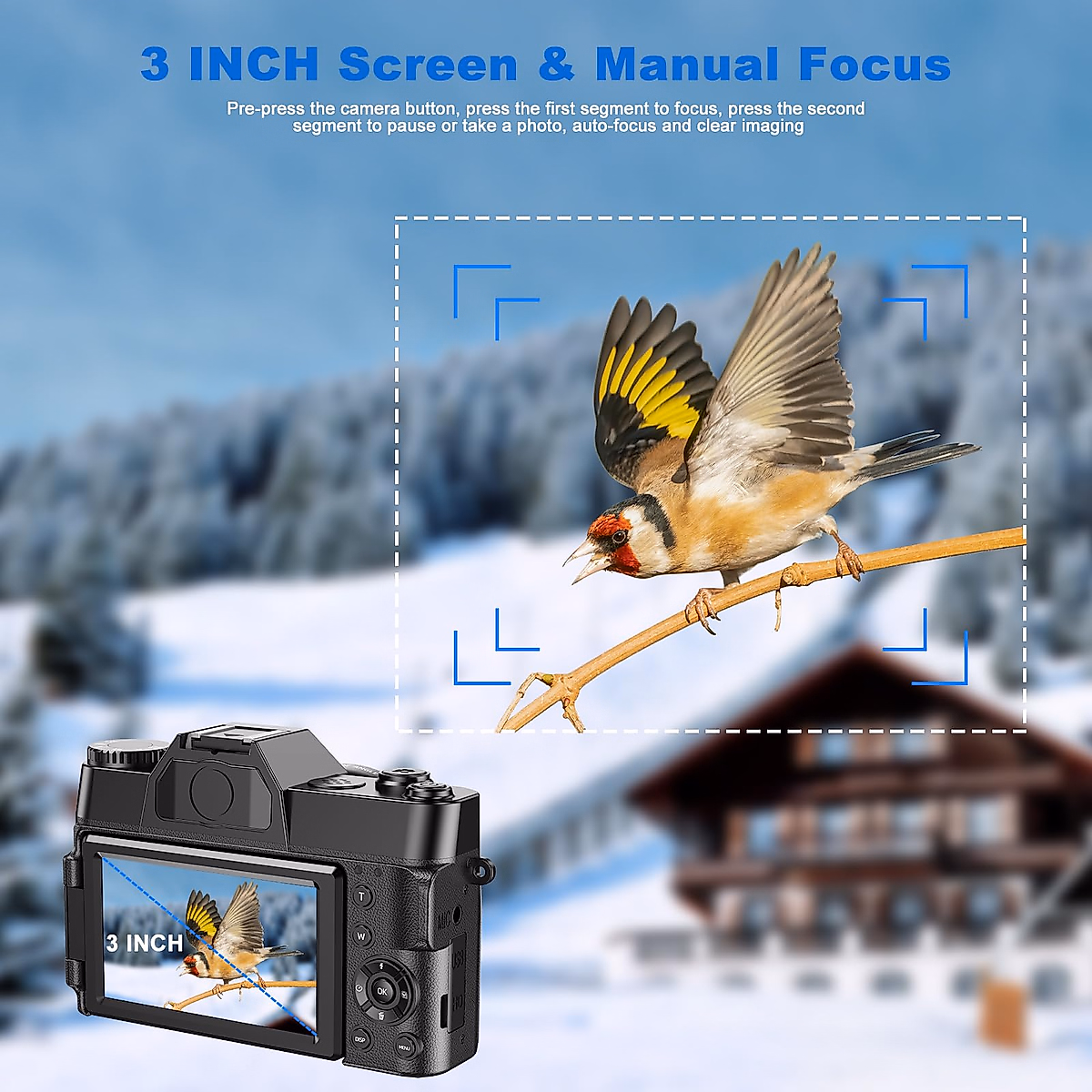 Digital Camera 4K 56MP Vlogging Camera with 3'' 180-degree Flip Screen, 16X Digital Zoom Camera for Photography with Auto Focus & 32GB Card & 2 Batteries for Teens Students Kids Boys Girls