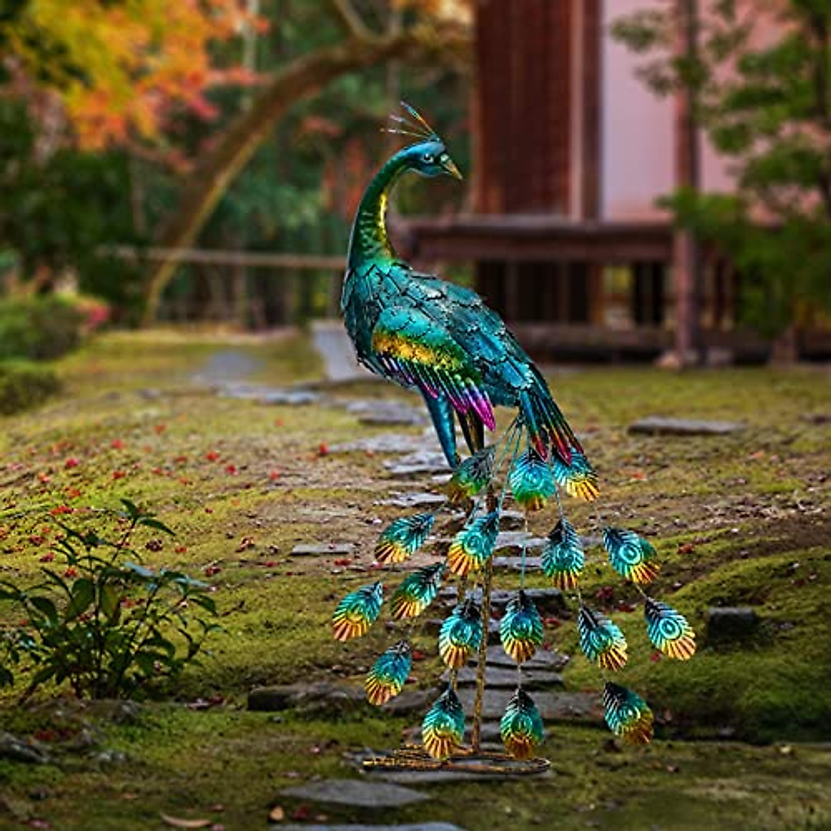 Kircust Metal Peacock Garden Statue and Sculpture, Peacocks Yard Art Lawn Ornament for Outdoor Backyard Porch Patio Decor(1-Piece)