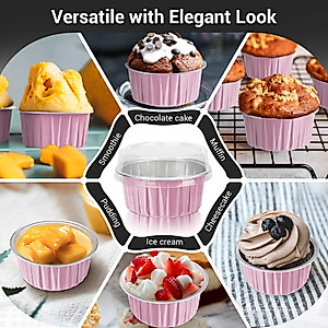 EUSOAR Foil Baking Cups, 50pcs 5oz 125ml Muffin Liners Cups with Lids, Aluminum Cupcake liners, Disposable Foil Ramekins Pans, Cupcake Baking Cups, Aluminum Foil Cupcake Holders Liners