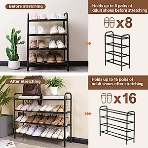 Gonfoam 4-Tier Expandable Shoe Rack,Adjustable Shoe Shelf Storage Organizer Heavy Duty Metal Free Standing Shoe Rack for Entryway Closet Doorway (Black)