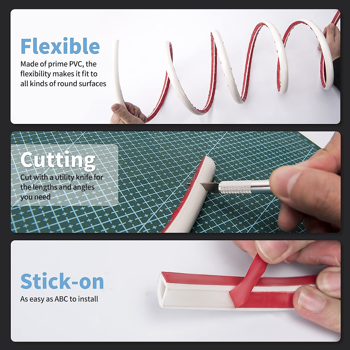 Art3d 10Ft Flexible Trim Caulk Strip, Peel and Stick Trim for Molding, Tile Edge, Ceiling, Wall Corner in White