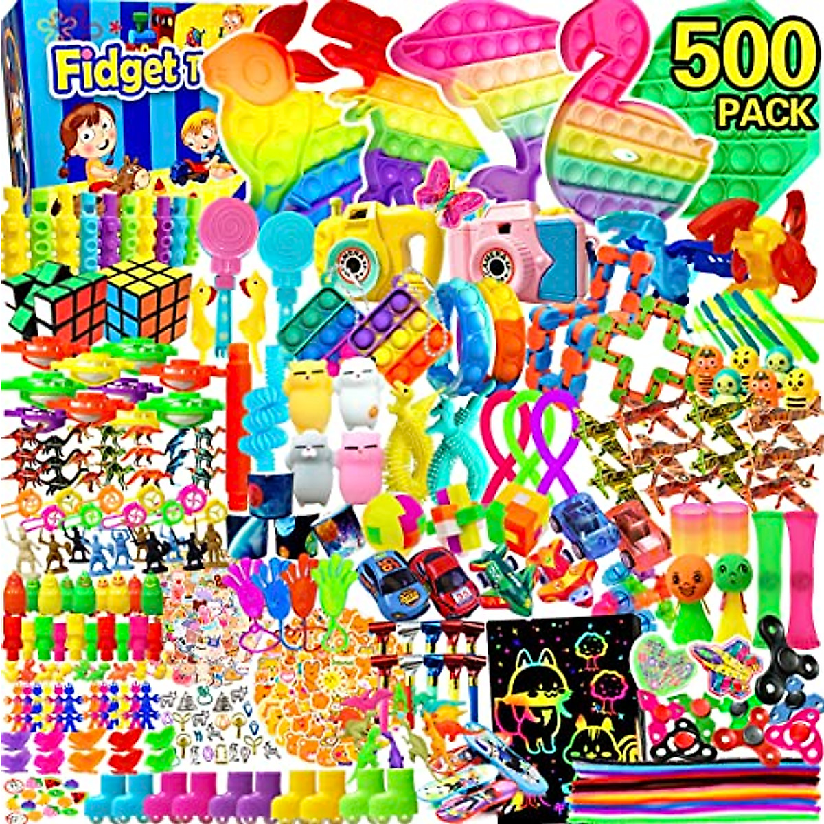 500 PCS Favors for Kids, Fidget Toys Pack, Easter Basket Stuffers, Goodie bag stuffers, Birthday Gift Toys, Stocking Stuffers Carnival Prizes Treasure Box Toys for Classroom, Pinata Stuffers, Bulk Toys Treasure Box for Boys and Girls