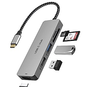 USB C Hub Multiport 5 in 1 USB C Adapter with 4K 30Hz HDMI Card Reader SD/TF Card Slots USB 3.0/2.0 for MacBook Pro/Air iPad Pro XPS Type C and More…