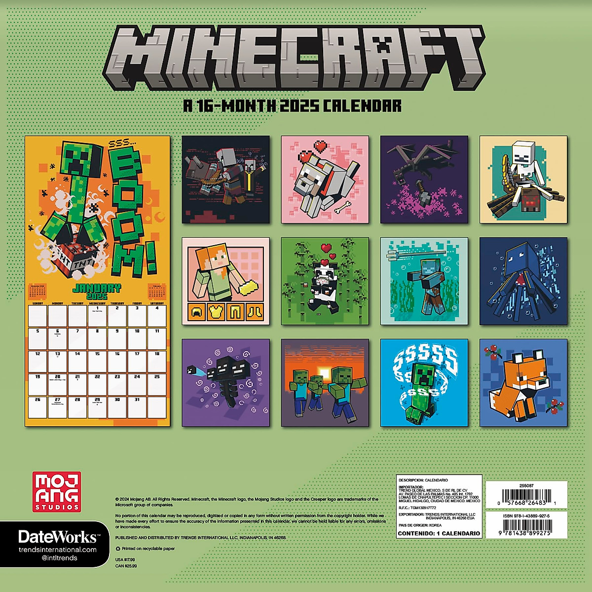 Minecraft Calendar 2025 - Deluxe 2025 Minecraft Wall Calendar Bundle with Over 100 Calendar Stickers (Minecraft Gifts, Office Supplies)