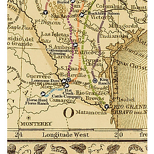 1881 Lonesome Dove/Comanche Moon Wars & Great Cattle Trails Map 2nd Ed. 26"W x 34" H