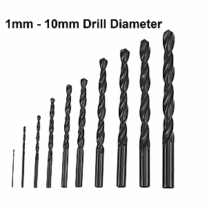 uxcell High Speed Steel Jobber Twist Drill Bit Set Black Oxide for Alloy Wood 1mm - 10mm 10 Pcs