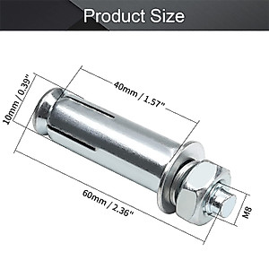 MroMax M8x60mm Zinc Plated Carbon Steel Expansion Bolts Hex Nuts Sleeve Anchor Fastener for Fence Home Installation Air Conditioning 10pcs