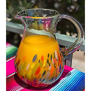 Mexican Hand Blown Glass Pitcher – Confetti Carmen Design (84 oz)
