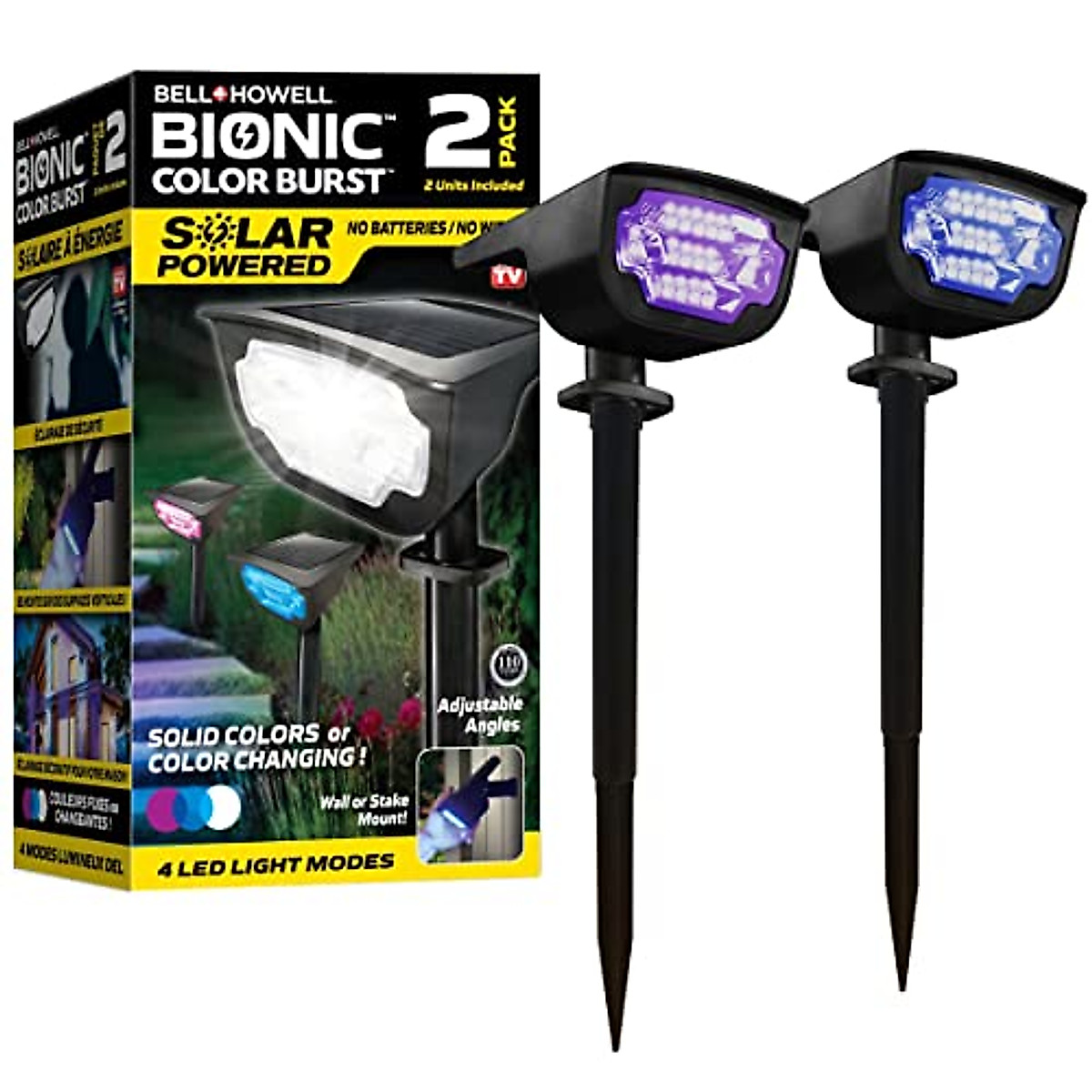 Bell+Howell Bionic Burst Landscape Lights Solar Spot Lights Outdoor Waterproof LED Lights Color Changing Garden Lighting Adjustable Wall Lights Wireless Patio Lights IP67 Waterproof Outdoor Light