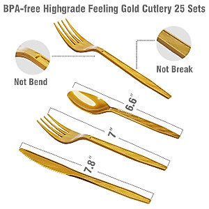 200 pieces of black and gold birthday party supplies, disposable happy birthday tableware set, gold plastic knives, forks, spoons, straws. Birthday themed tray, cup,25Guests (black)