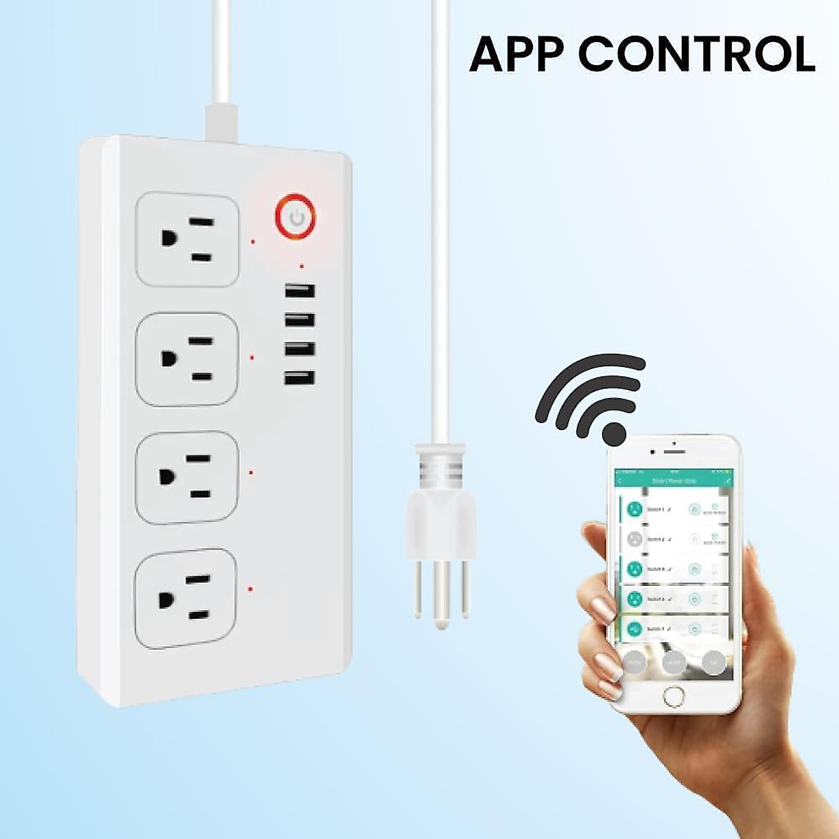 Smart Power Strip, Smart Plug with 4 AC Outlets and 4 USB Ports, WiFi Surge Protector Works with Alexa and Google Home, App/Remote/Voice Control, Schedule/Timer, White, 10A
