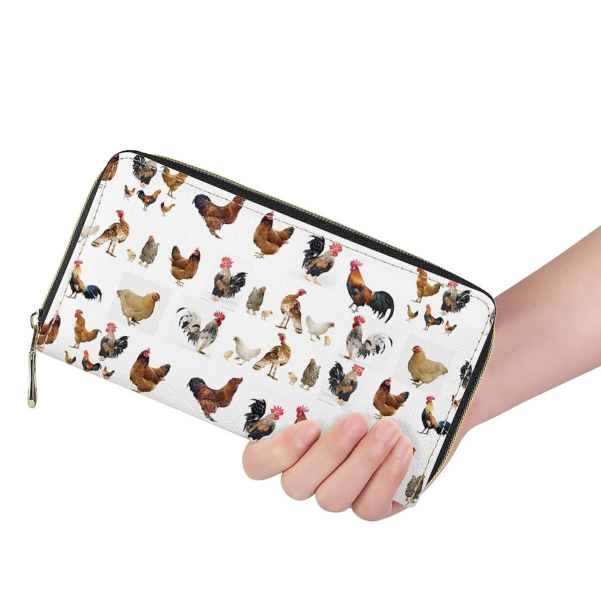 doginthehole Chicken Print Women Wallet Zip Around Clutch Ladies Travel Coin Purse