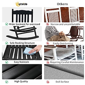 Outvita Outdoor Rocking Chair Set of 2, Solid Wood High Back Rocker, All Weather Lounge Chair for Porch Patio Fire Pit Garden Backyard Deck Indoor, Wave Shape, Black