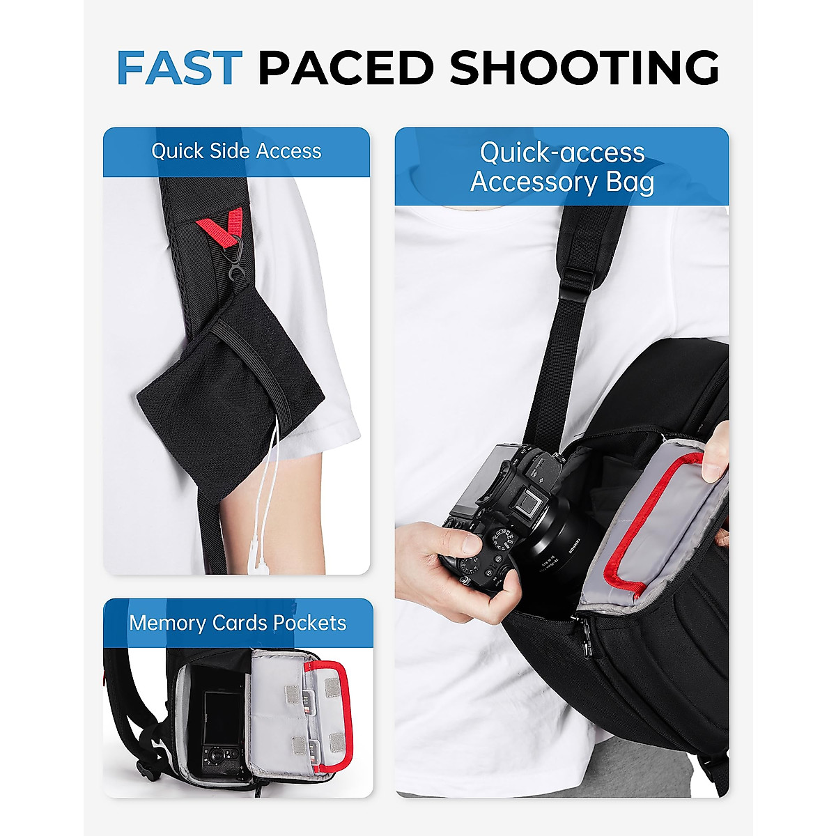 BAGSMART Camera Bag, DSLR SLR Small Camera Backpack Fits 13 Inch Laptop, Anti-theft Photography Backpacks with Rain Cover, Tripod Holder, Black